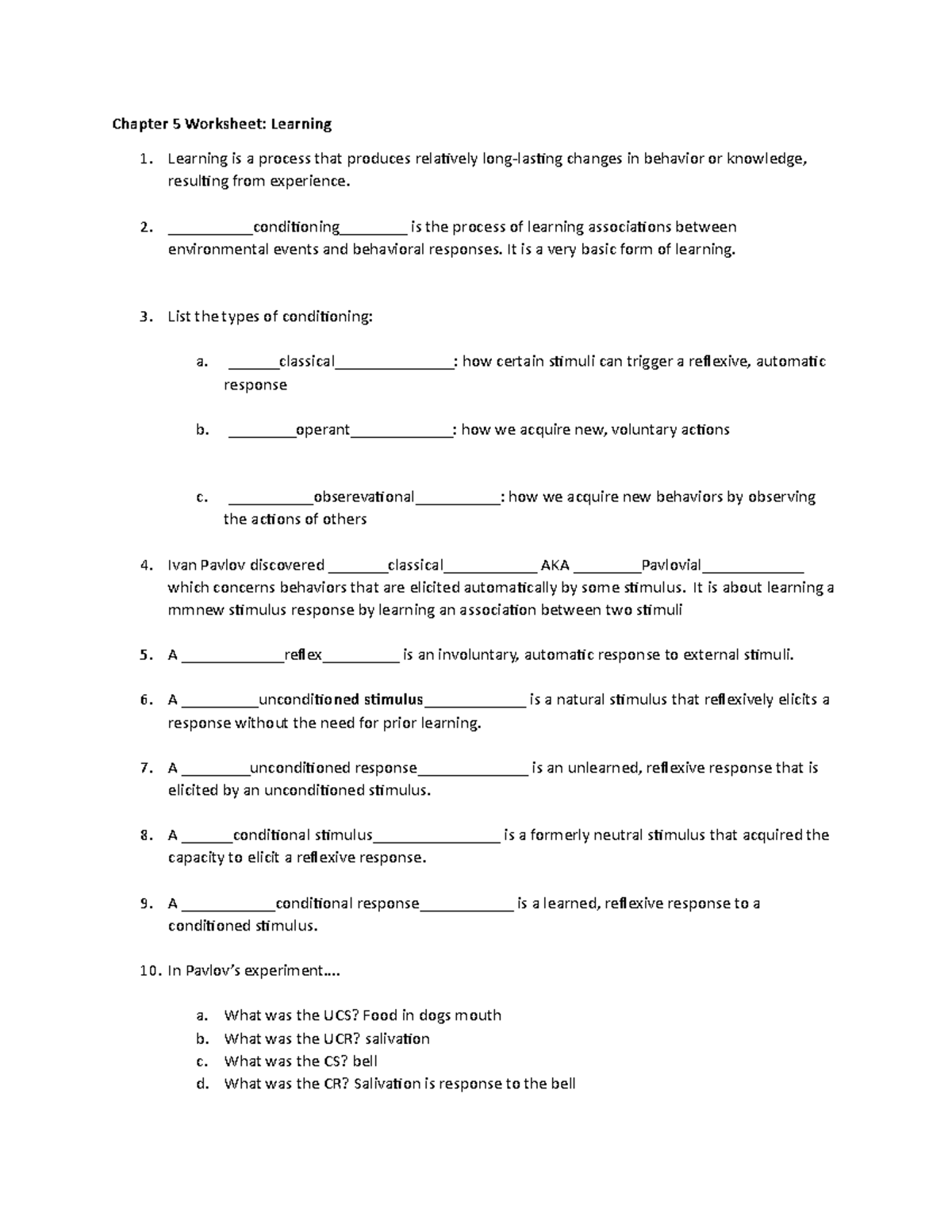 Chapter 5 Worksheet - Simon - Chapter 5 Worksheet: Learning 1. Learning ...