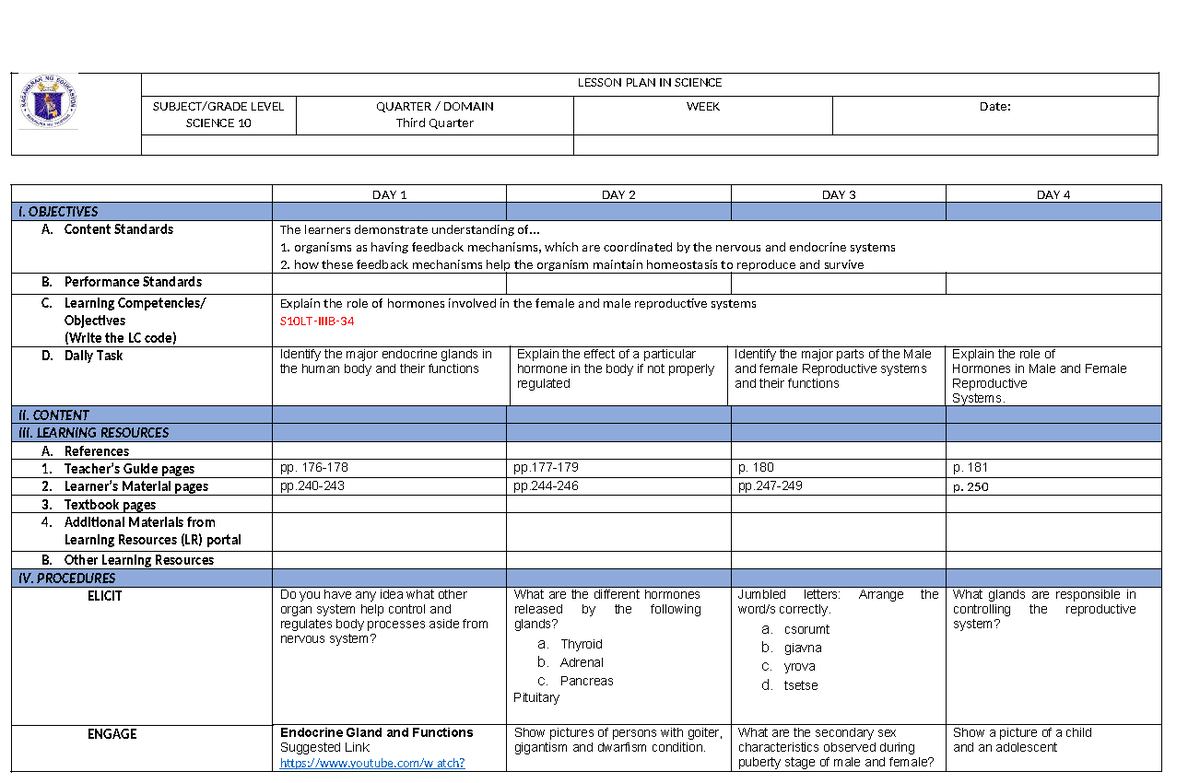 Daily Lesson PLAN Q3 W1 - DLL on how the protein is made - LESSON PLAN ...