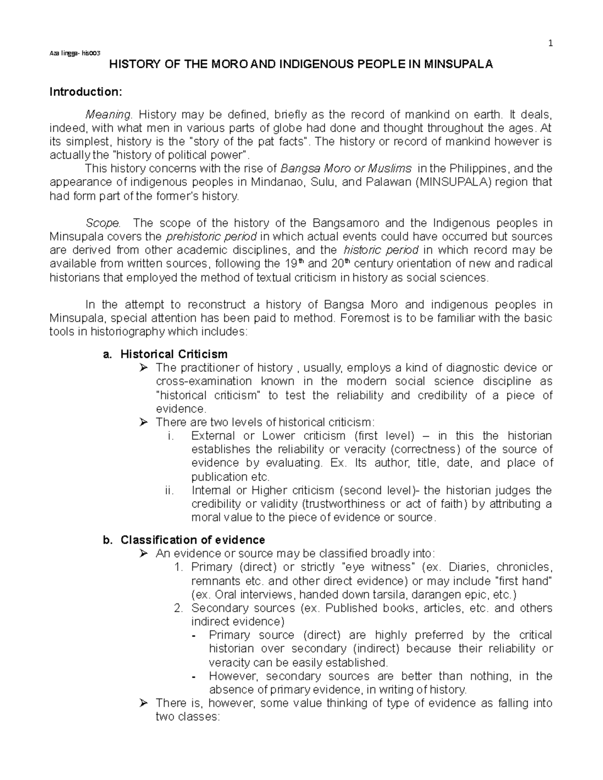 History OF THE MORO AND Indigenous People IN Minsupala - Aza lingga ...