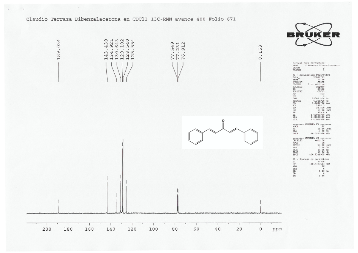 13C RMN E,E-dibenzalacetona - Laboratorio de Química Orgánica - Studocu