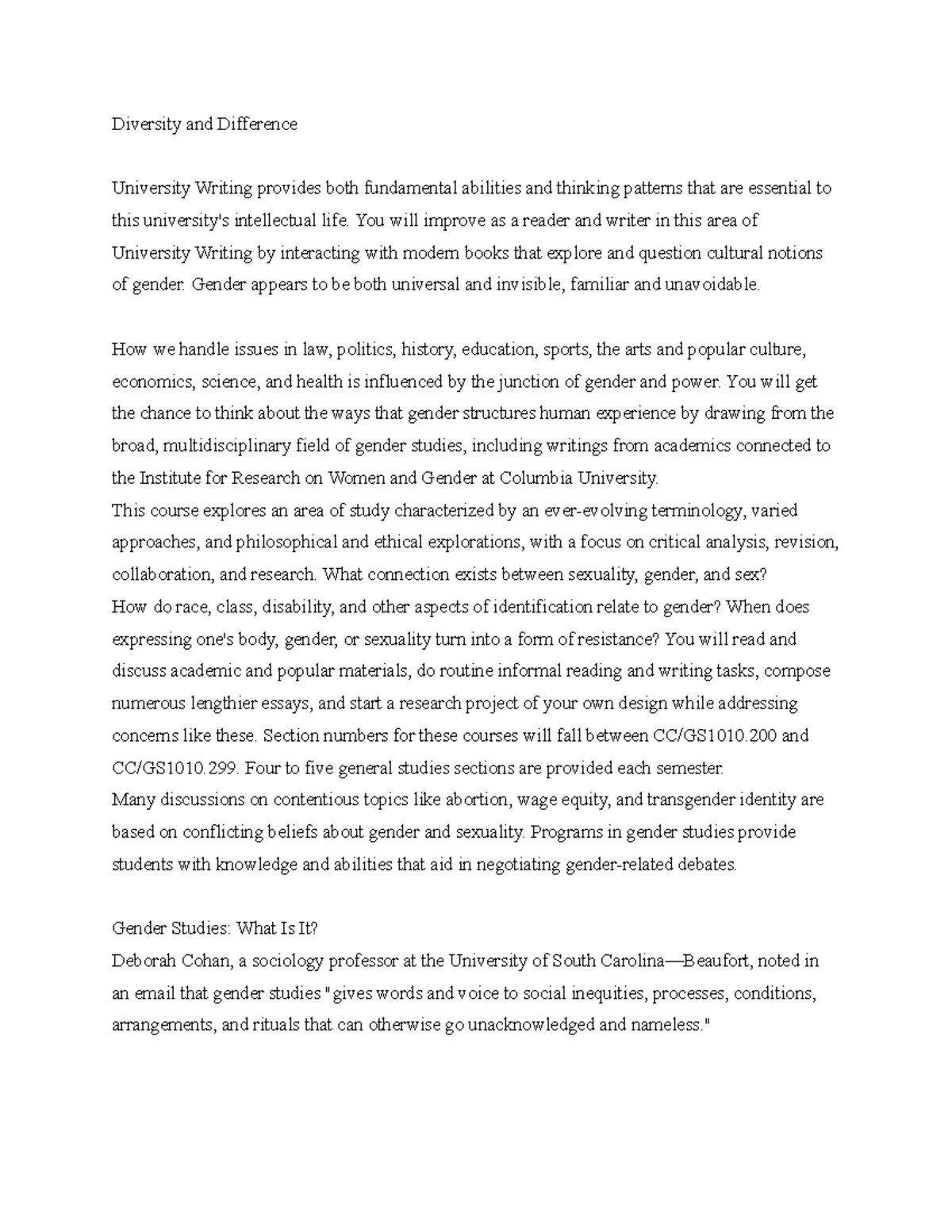 Diversity and Difference- University Writing - Diversity and Difference ...