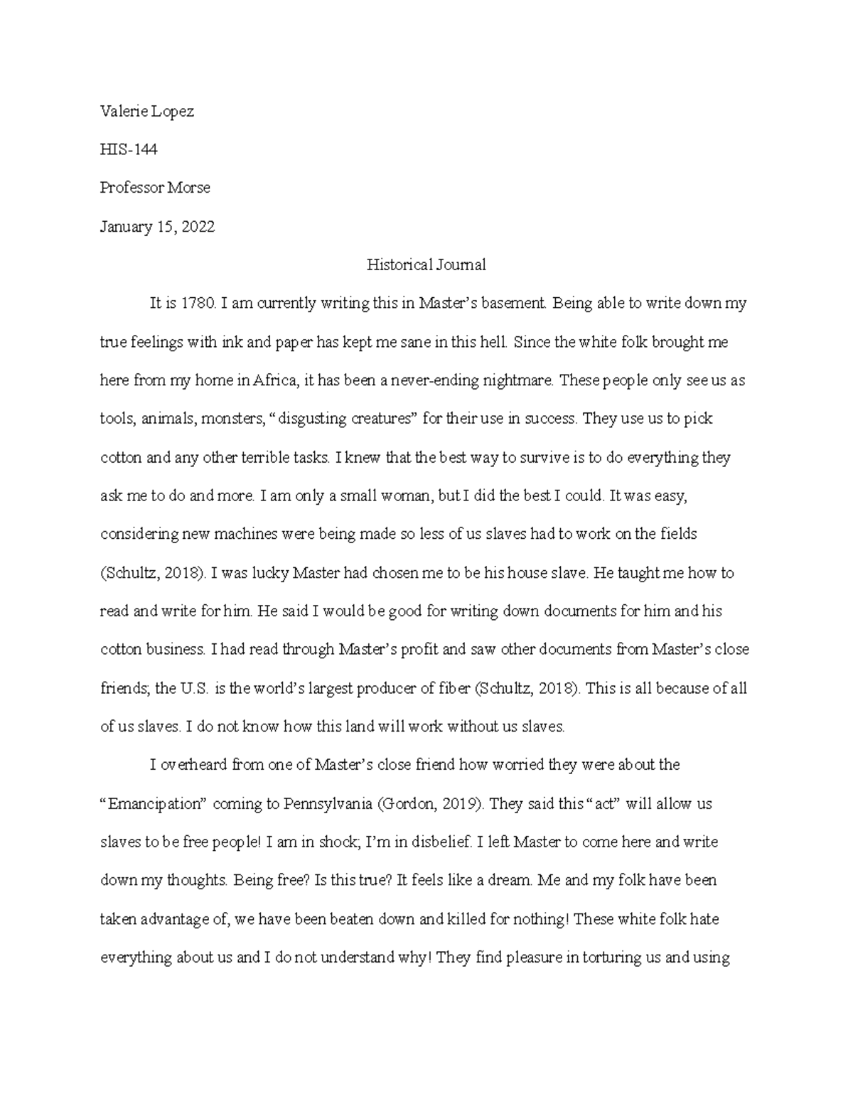 HIS-144 Historical Journal - Valerie Lopez HIS- Professor Morse January ...