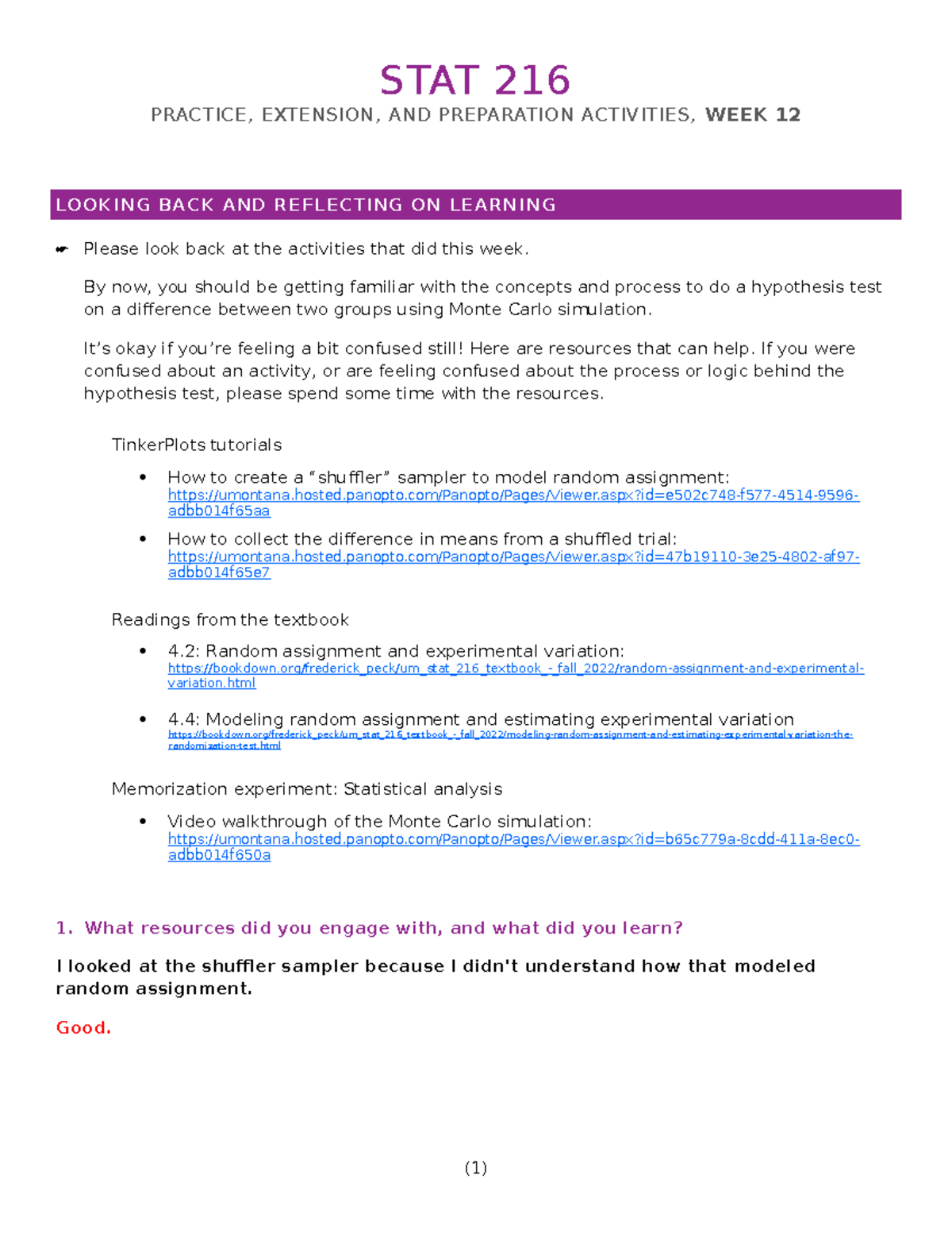 Week 12 - Practice, extension, and preparation activities - STAT 216 PRACTICE, EXTENSION, AND ...