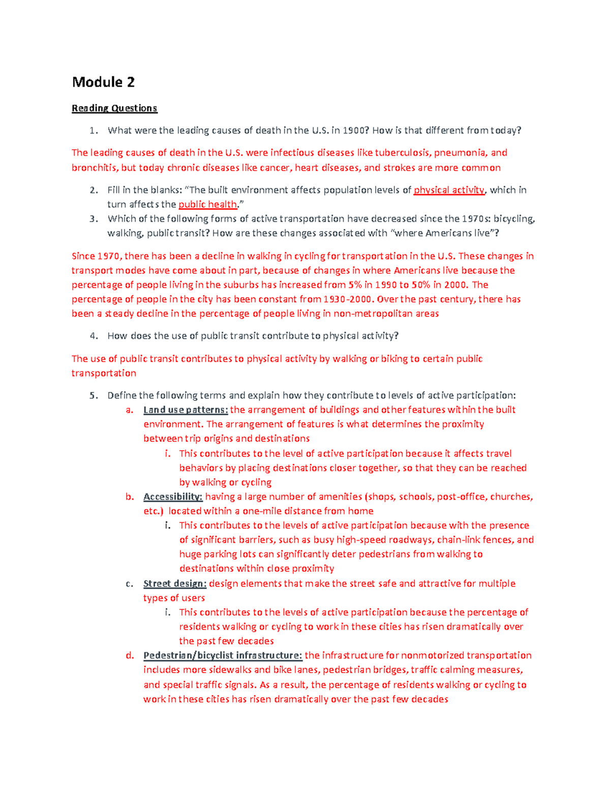 Kines 100 Reading Guide and Lecture Questions 2 - Module 2 Reading Questions What were the ...