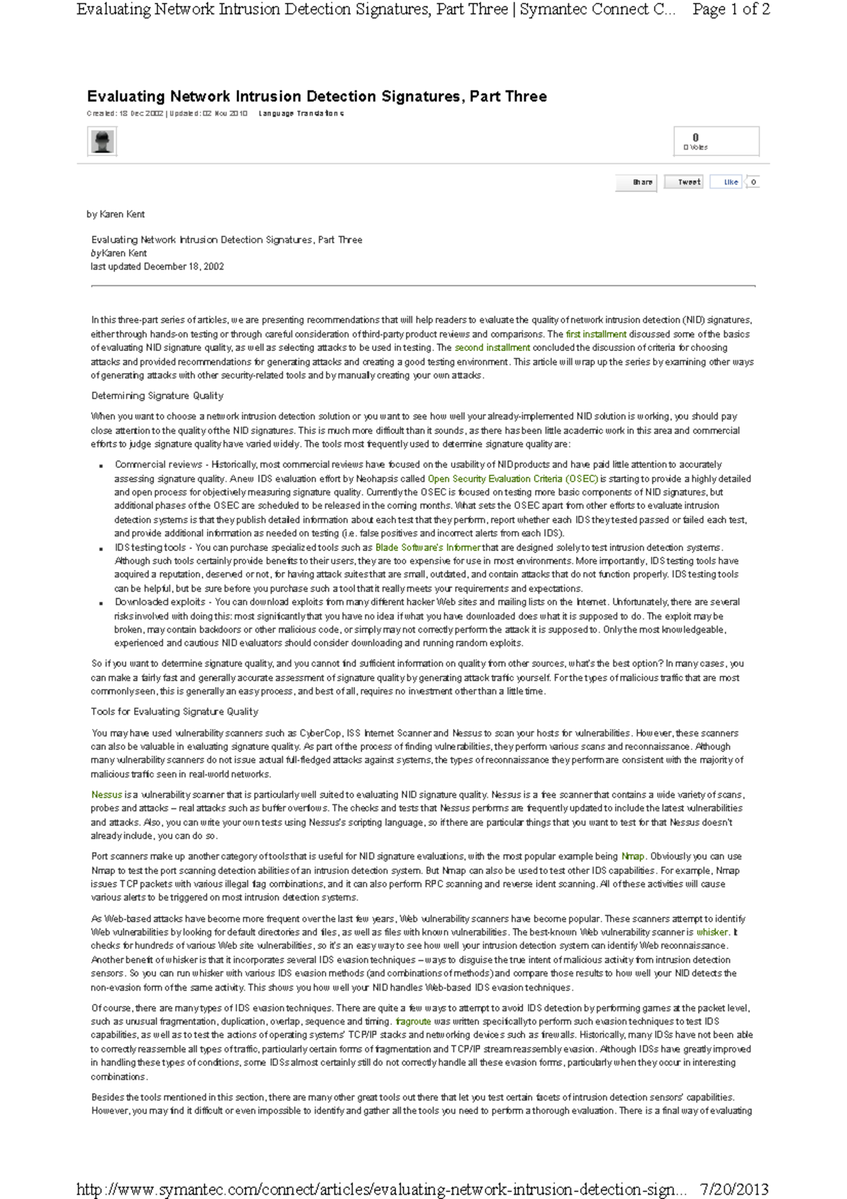 Evaluating Network Intrusion Detection Signatures Part Three The First Installment Discussed