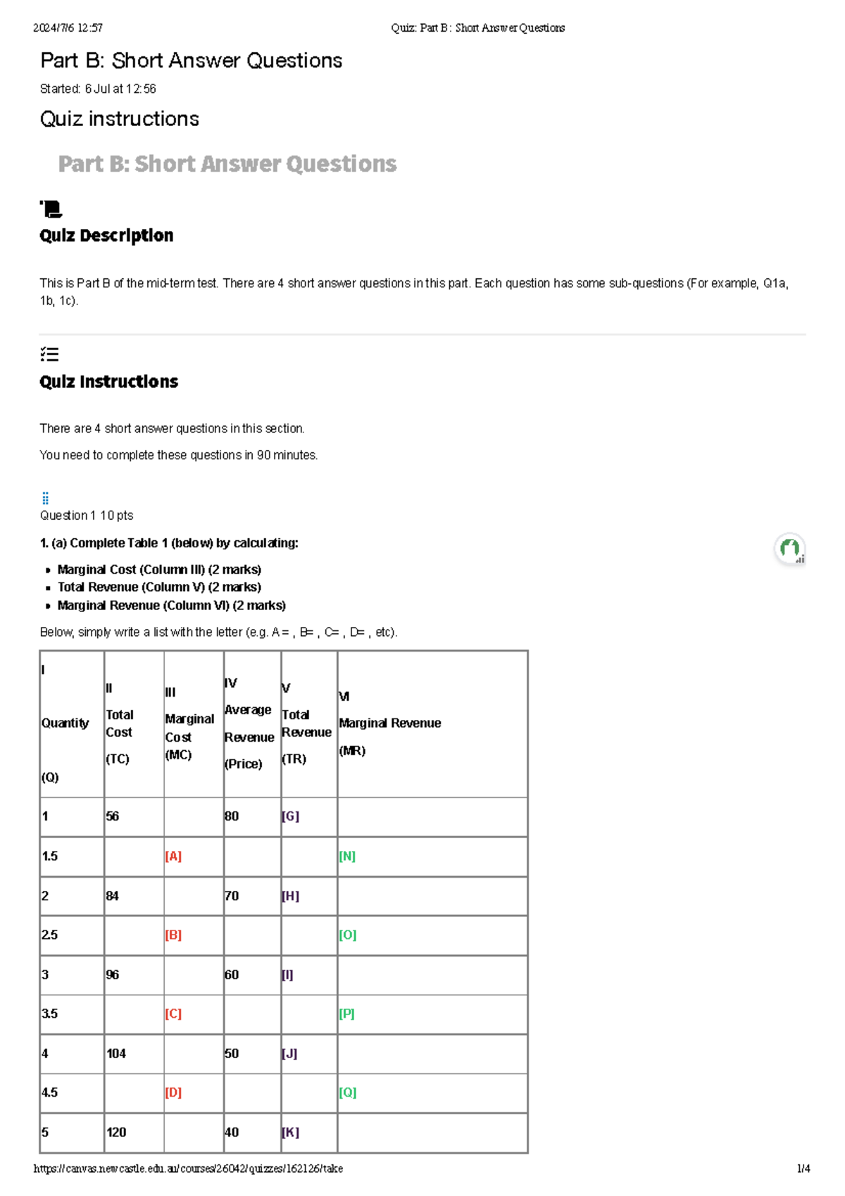 Quiz Short Answer Questions - Part B: Short Answer Questions Started: 6 ...