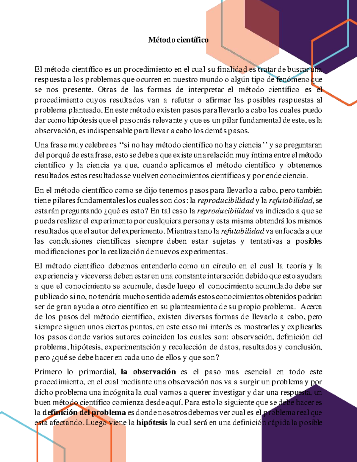 Método científico - el siguiente documento nos va e describir de una ...