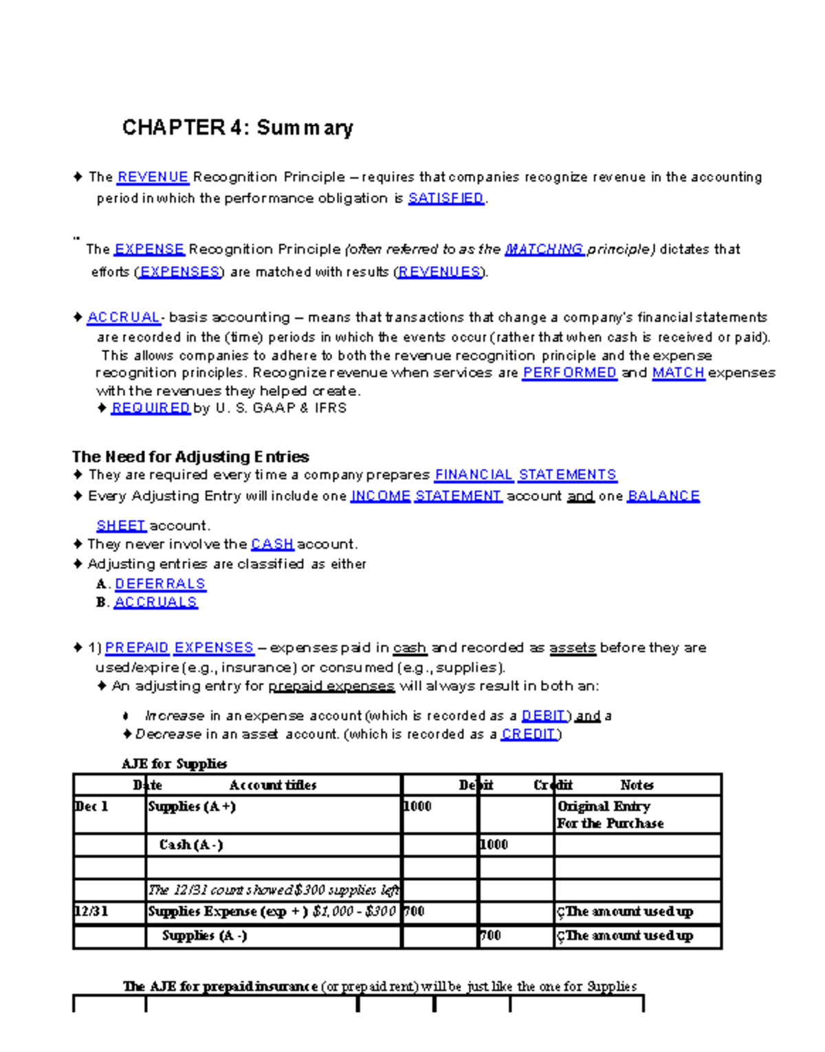 Acct 200 Chapter 4 Summary S23 Filled in - CHAPTER 4: Summary ♦ The ...