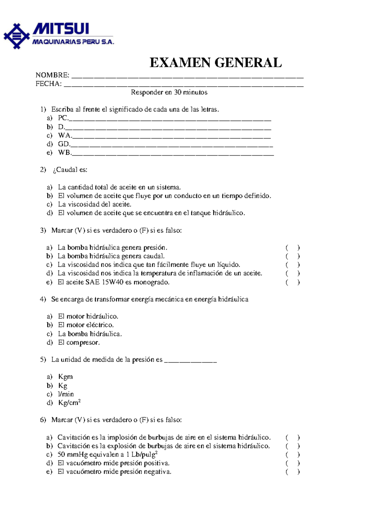 Examen PARA OP. - EXAMEN GENERAL NOMBRE: - Studocu
