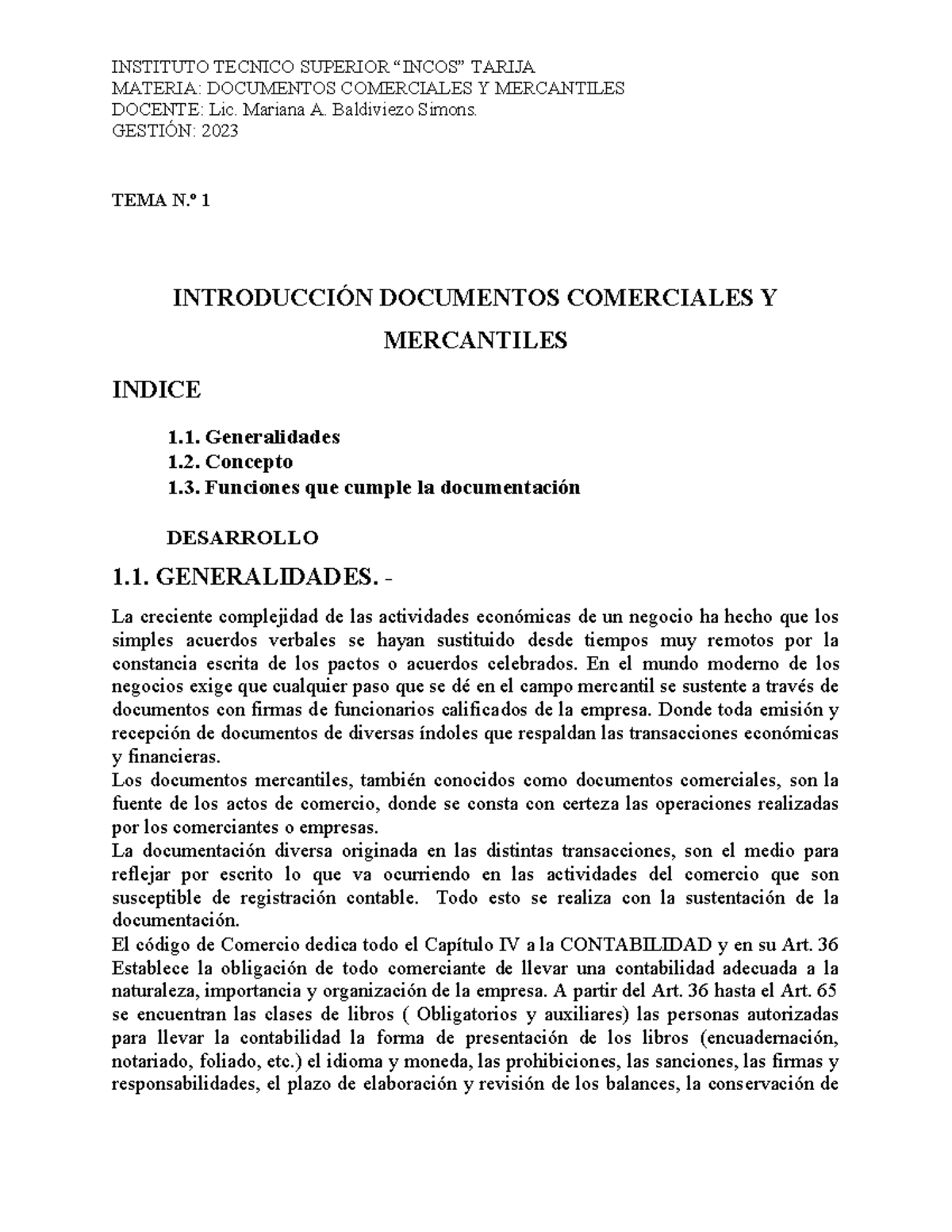 TEMA Nº1 Introducción DOC Comerciales Y Mercantiles - MATERIA: DOCUMENTOS COMERCIALES Y ...