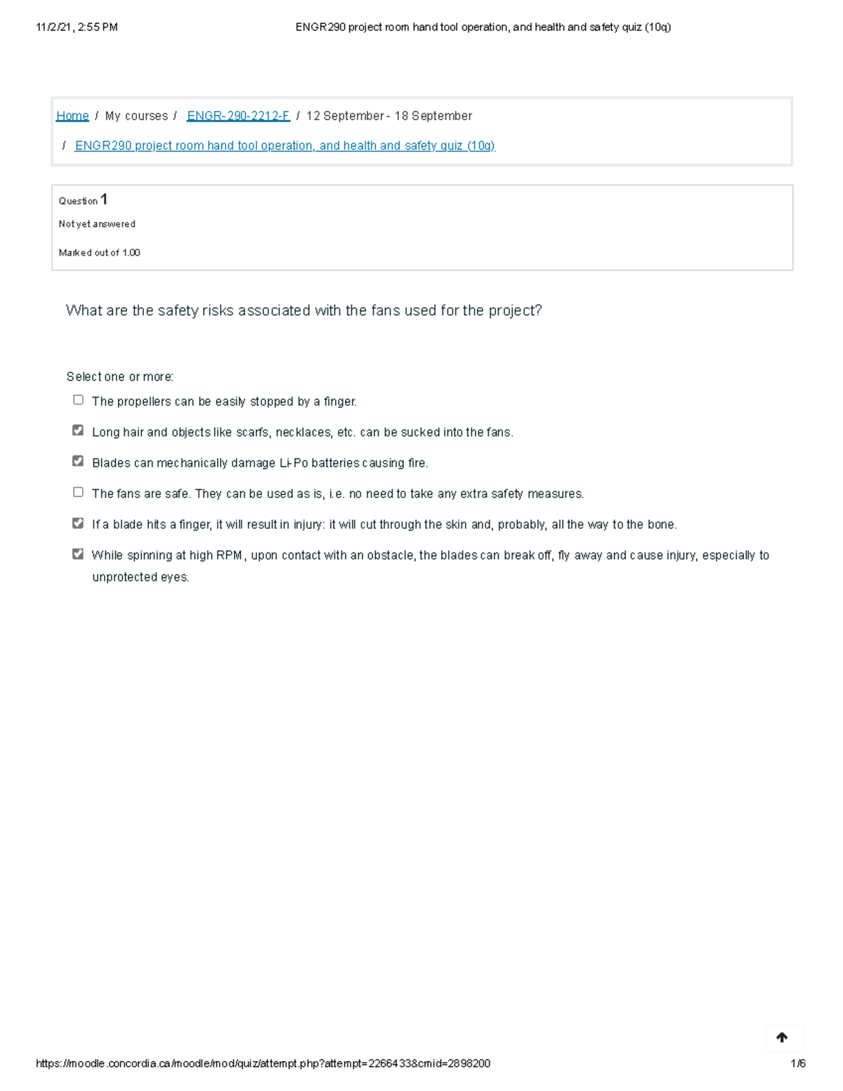 ENGR290 project room hand tool operation Health and safety quiz (above 90%) - Home/My courses ...