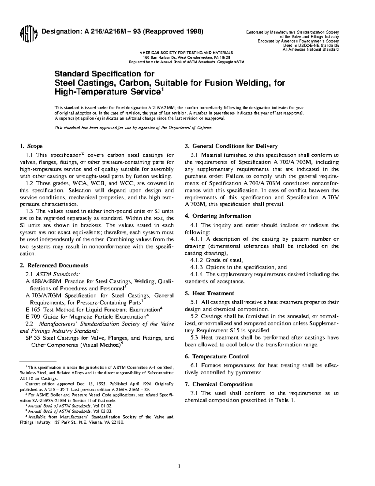 ASTM A216 A216M - NORMA PARA EQUIPOS DE MEDICION - Designation: A 216 ...