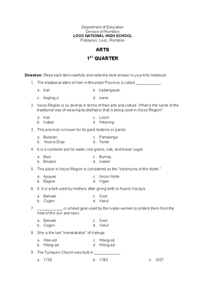 Visual ARTS - Periodical-test-1st-grade-9 - Department of Education ...