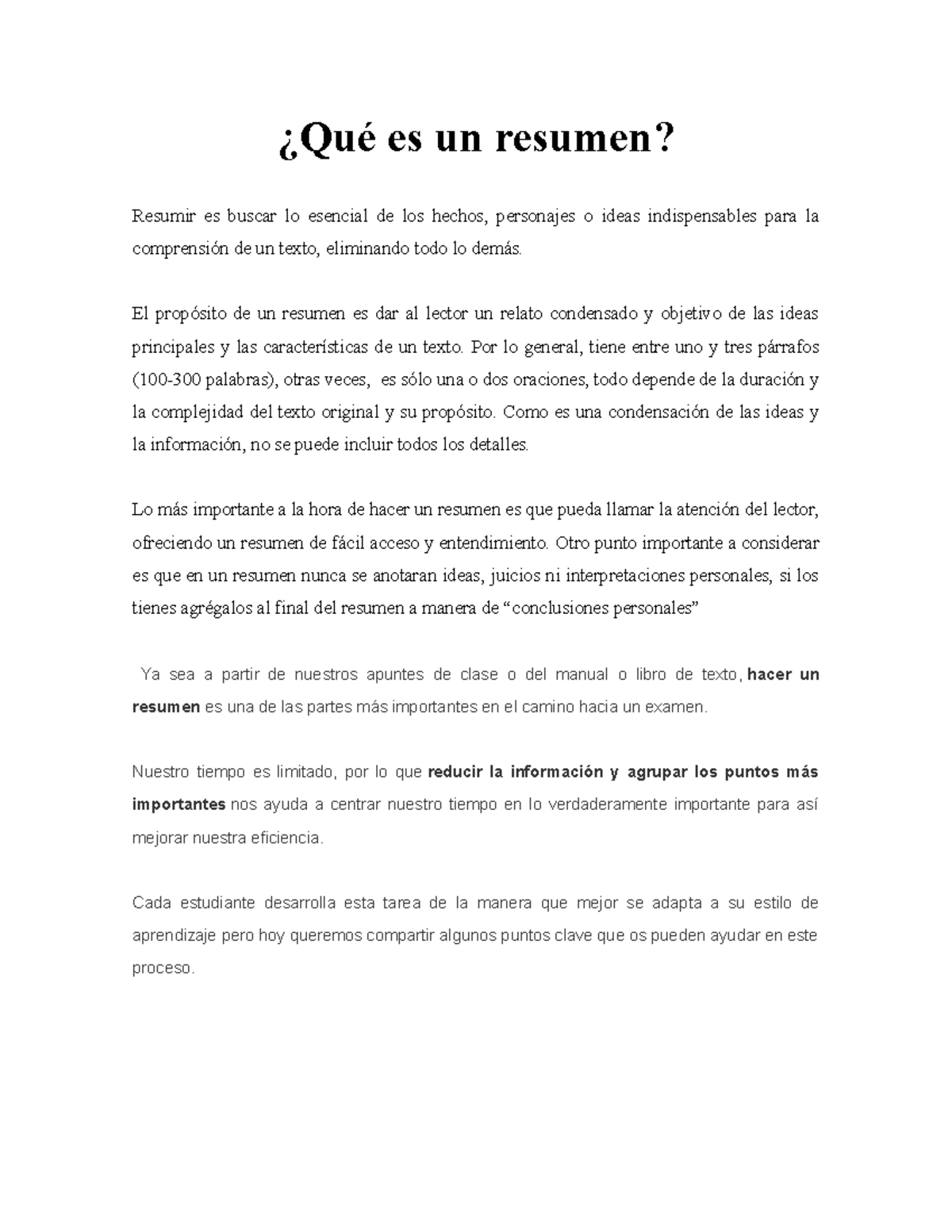 Que es un resumen - no es la gran cosa simplemente es para poder bajar ...