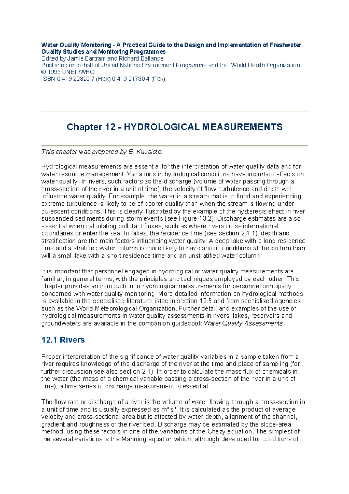 S3 water engineering notes - Water Quality Monitoring - A Practical ...