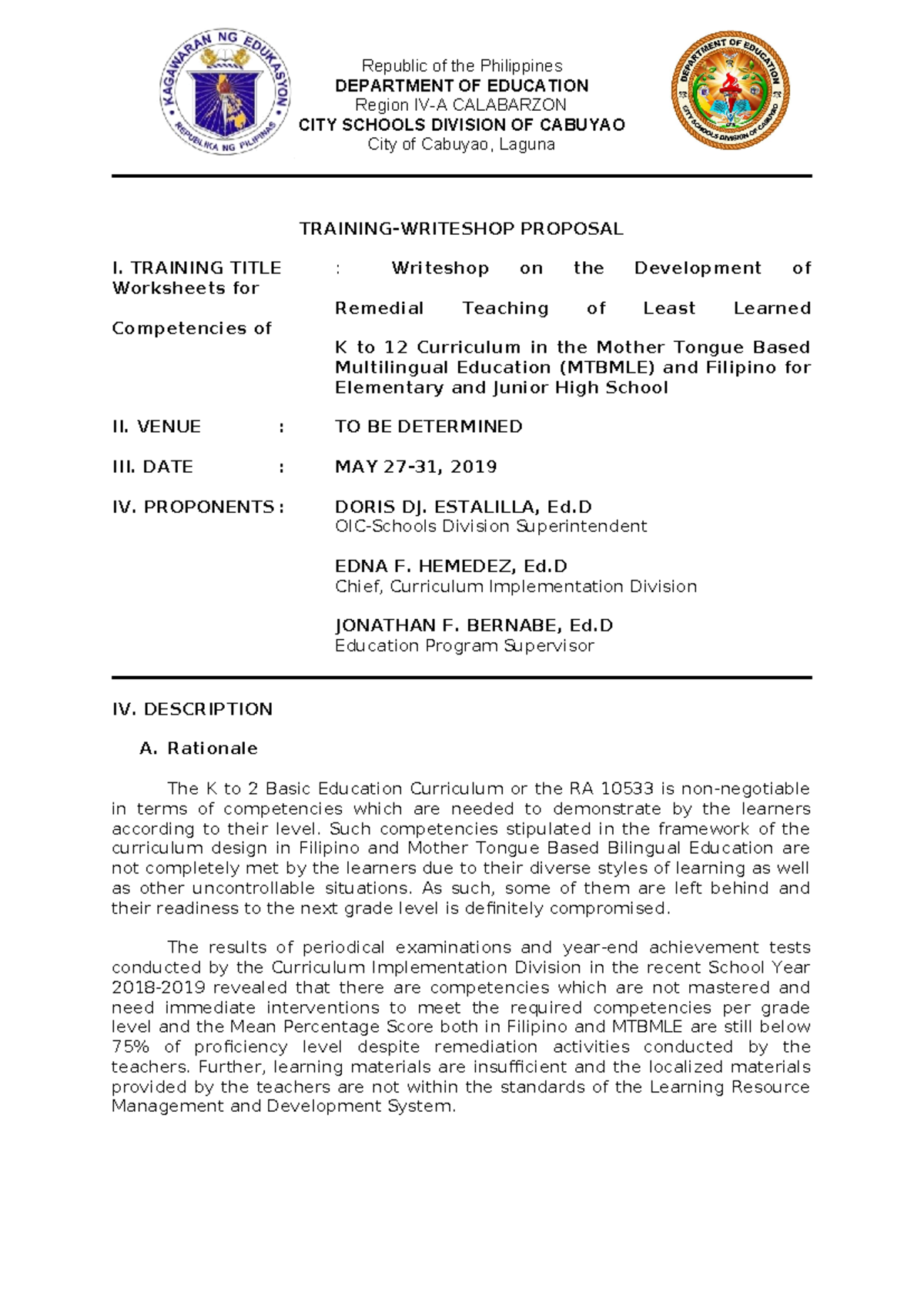 Writeshop Proposal - Learning Resources - DEPARTMENT OF EDUCATION ...