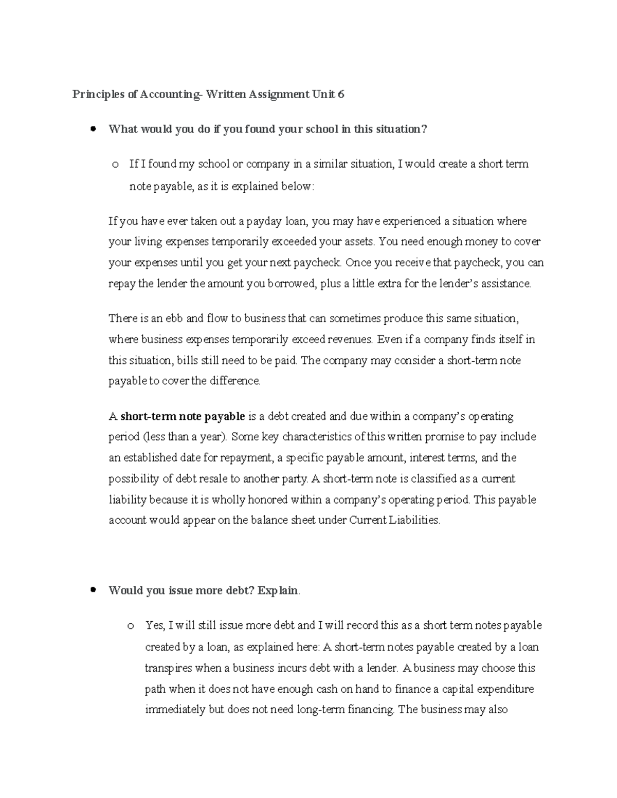 Princilpes of Accounting-Written assignment unit 6 - Principles of ...