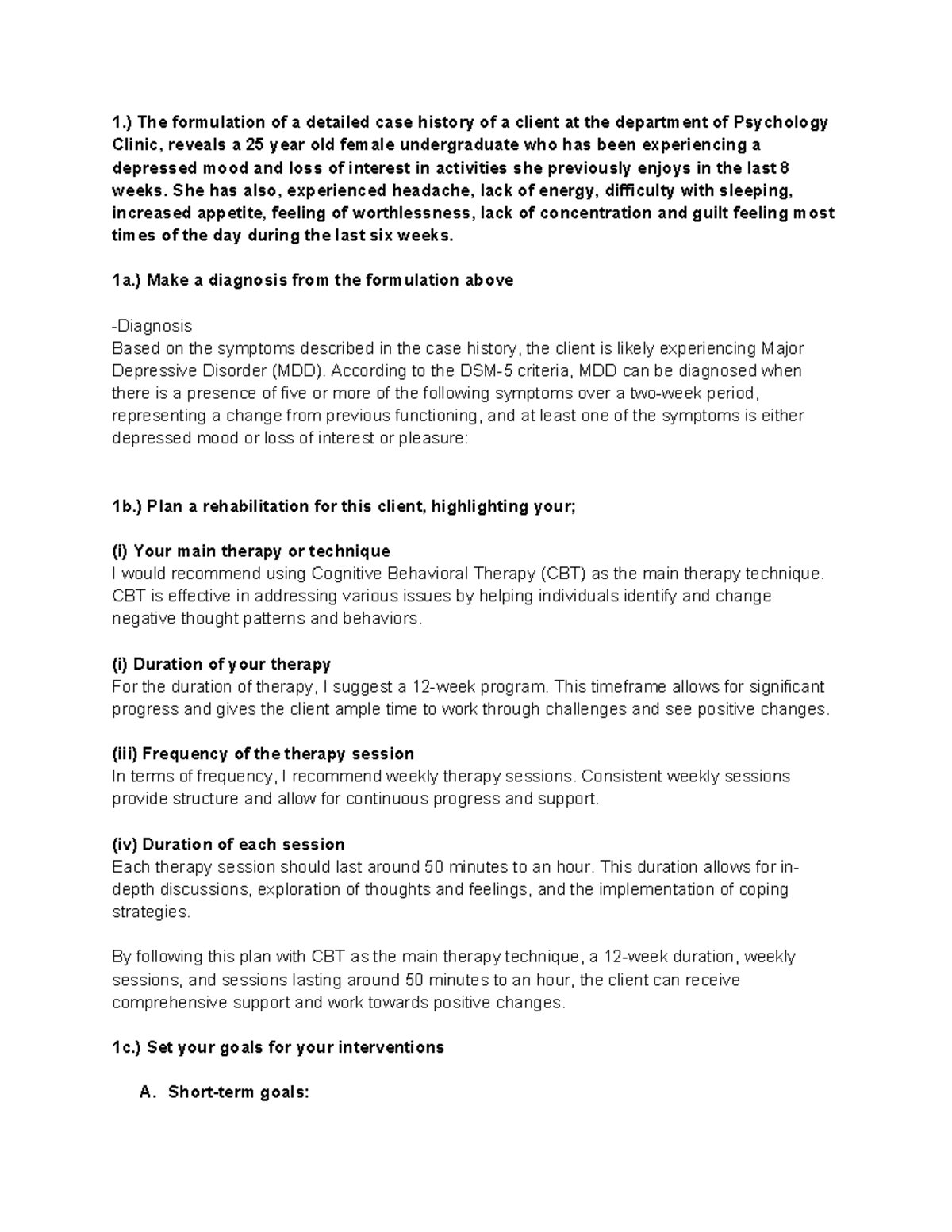 Counseling Exams - very comprehensive - 1.) The formulation of a ...