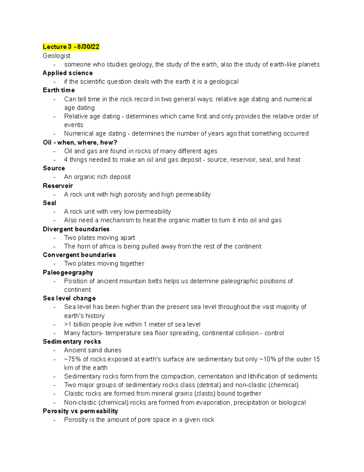 History and Science of Oil - Lecture 3 - 8/30/ Geologist - someone who ...