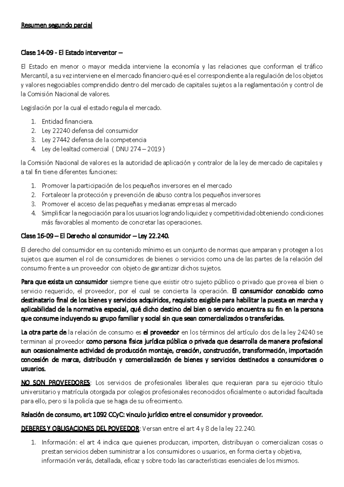 Comercial Segundo Parcial - Resumen segundo parcial Clase 14- 09 - El ...