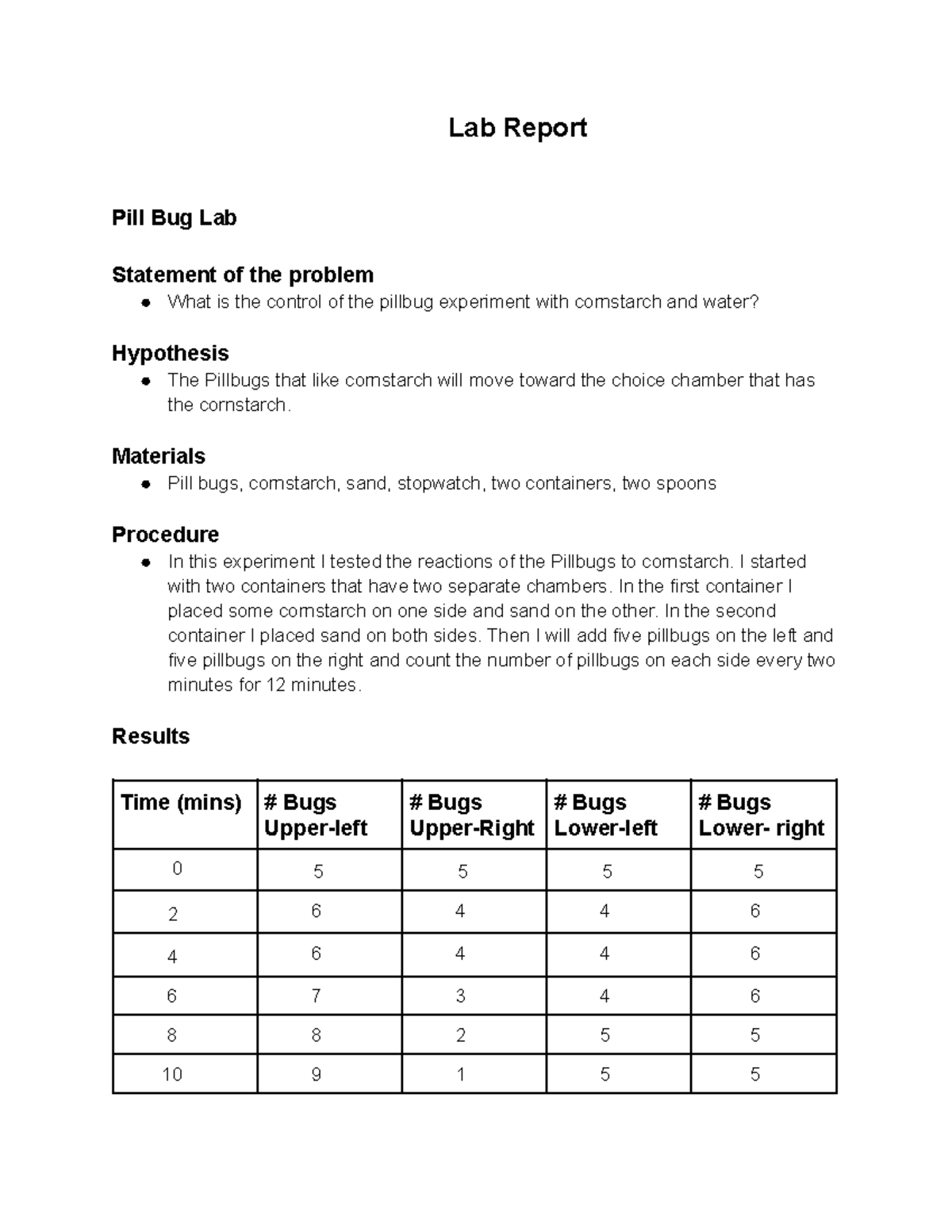Pill Bug Lab Report - pill bug lab - Lab Report Pill Bug Lab Statement ...