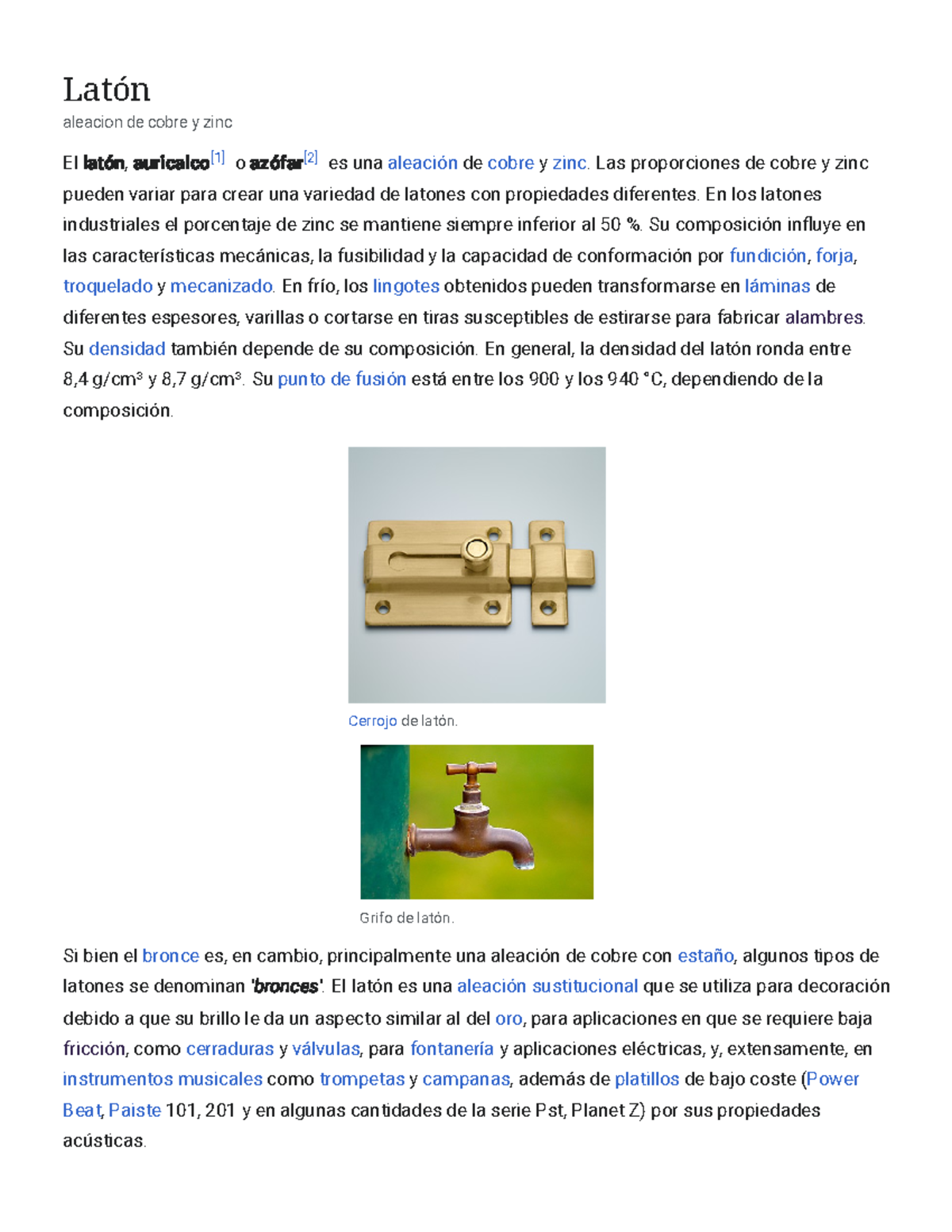 Material La lata - Latón aleacion de cobre y zinc El latón, auricalco[1 ...