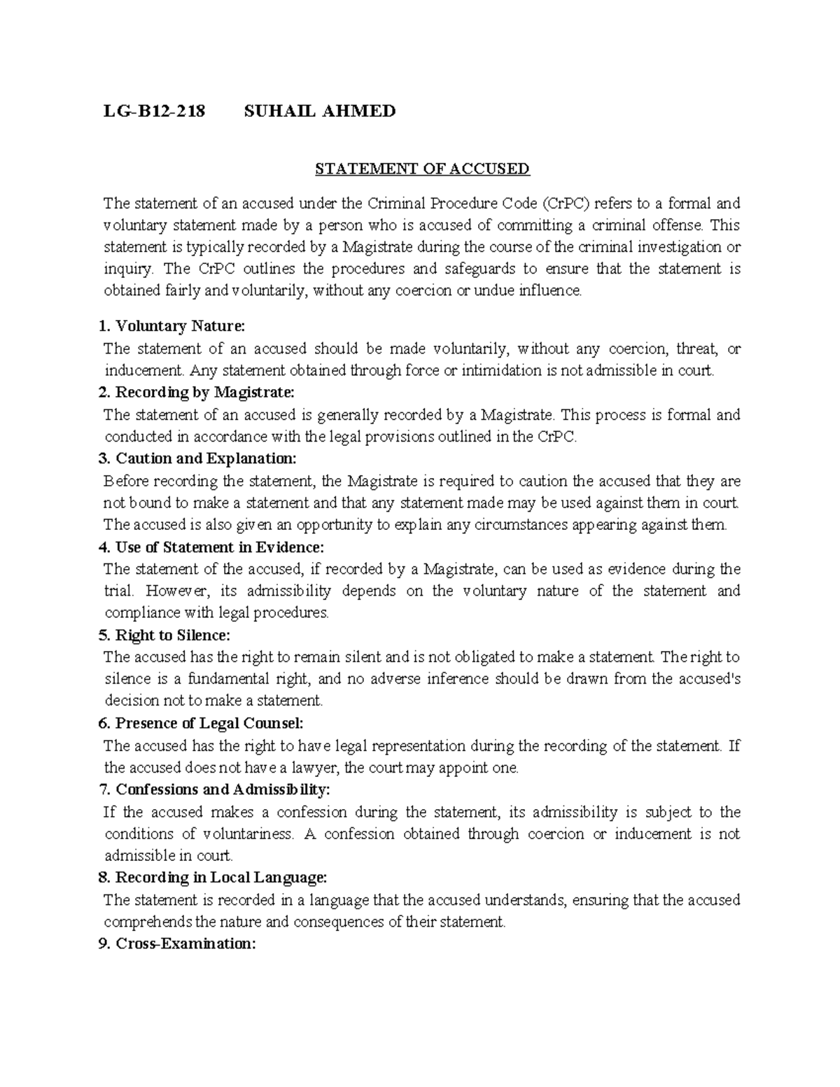 Statement of Accused 10-01-2024 - LG-B12-218 SUHAIL AHMED STATEMENT OF ...