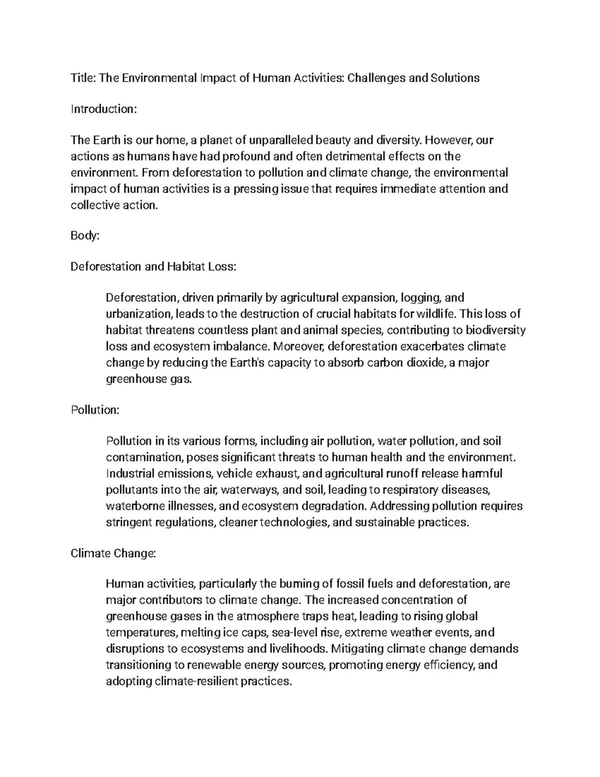 The Environmental Impact of Human Activities Challenges and Solutions ...