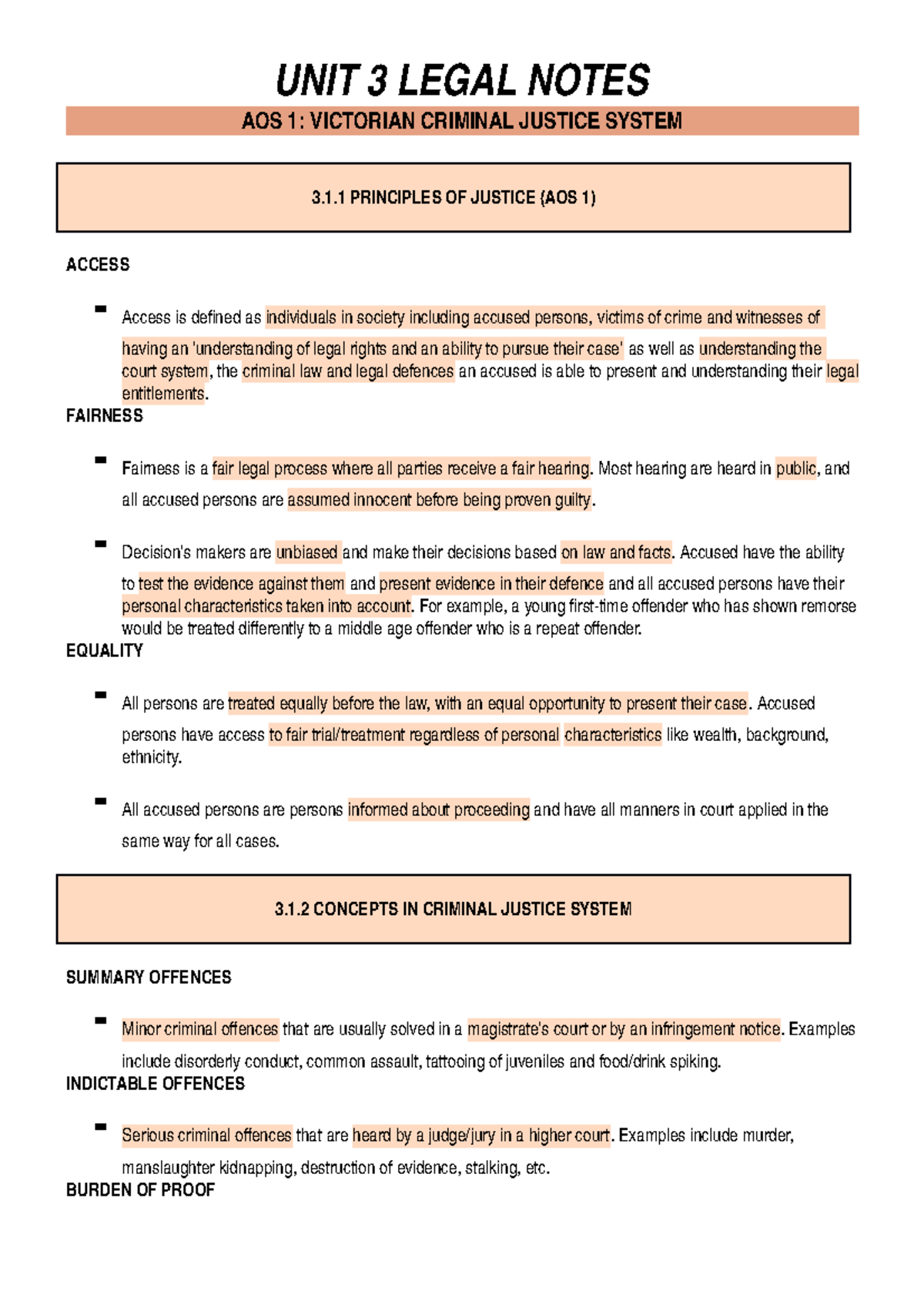 UNIT 3 AOS 1 Legal Notes - AOS 1: VICTORIAN CRIMINAL JUSTICE SYSTEM 3.1 ...