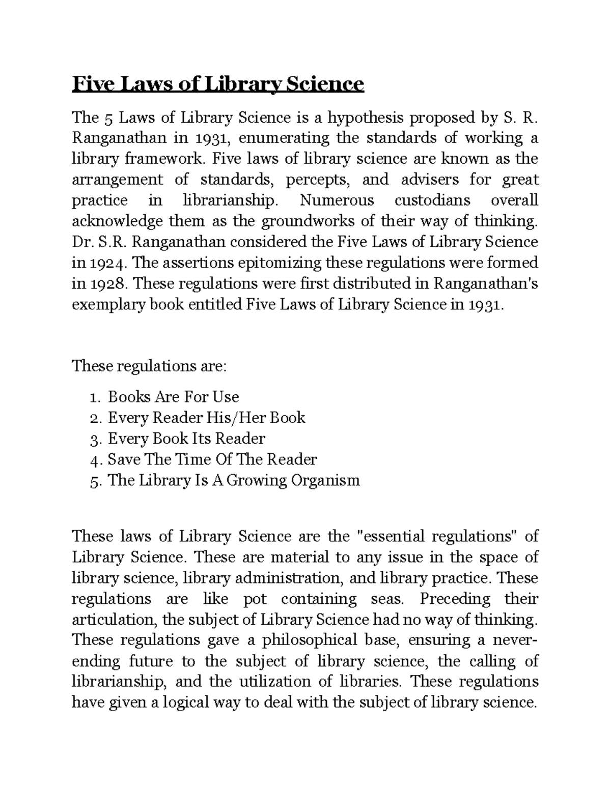 Five Laws Of Library Science R Ranganathan In 1931 Enumerating The five-laws-of-library-science-r-ranganathan-in-1931-enumerating-the