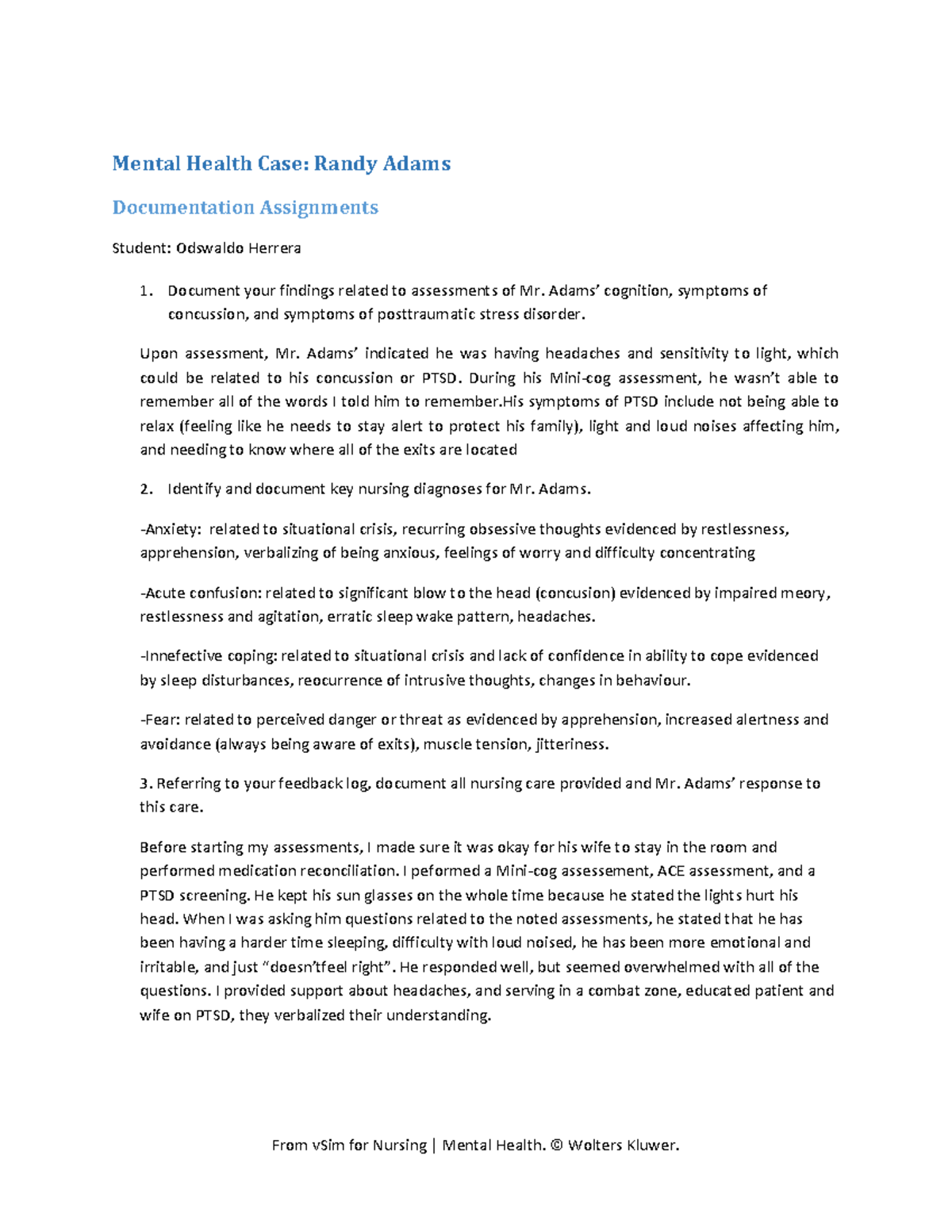 Mental Health Randy Adams DA OEH - From vSim for Nursing | Mental ...