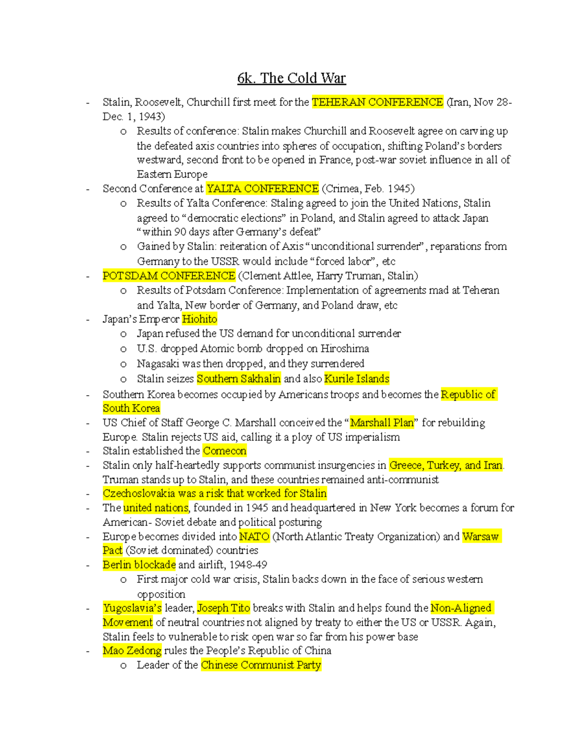 6k. The Cold War - Lecture notes 37 - 6k. The Cold War Stalin ...