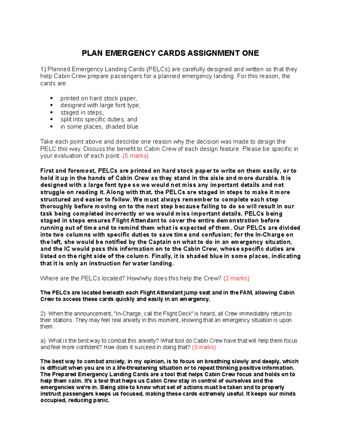 Planned Emergency Assignment - PLAN EMERGENCY CARDS ASSIGNMENT ONE 1 ...