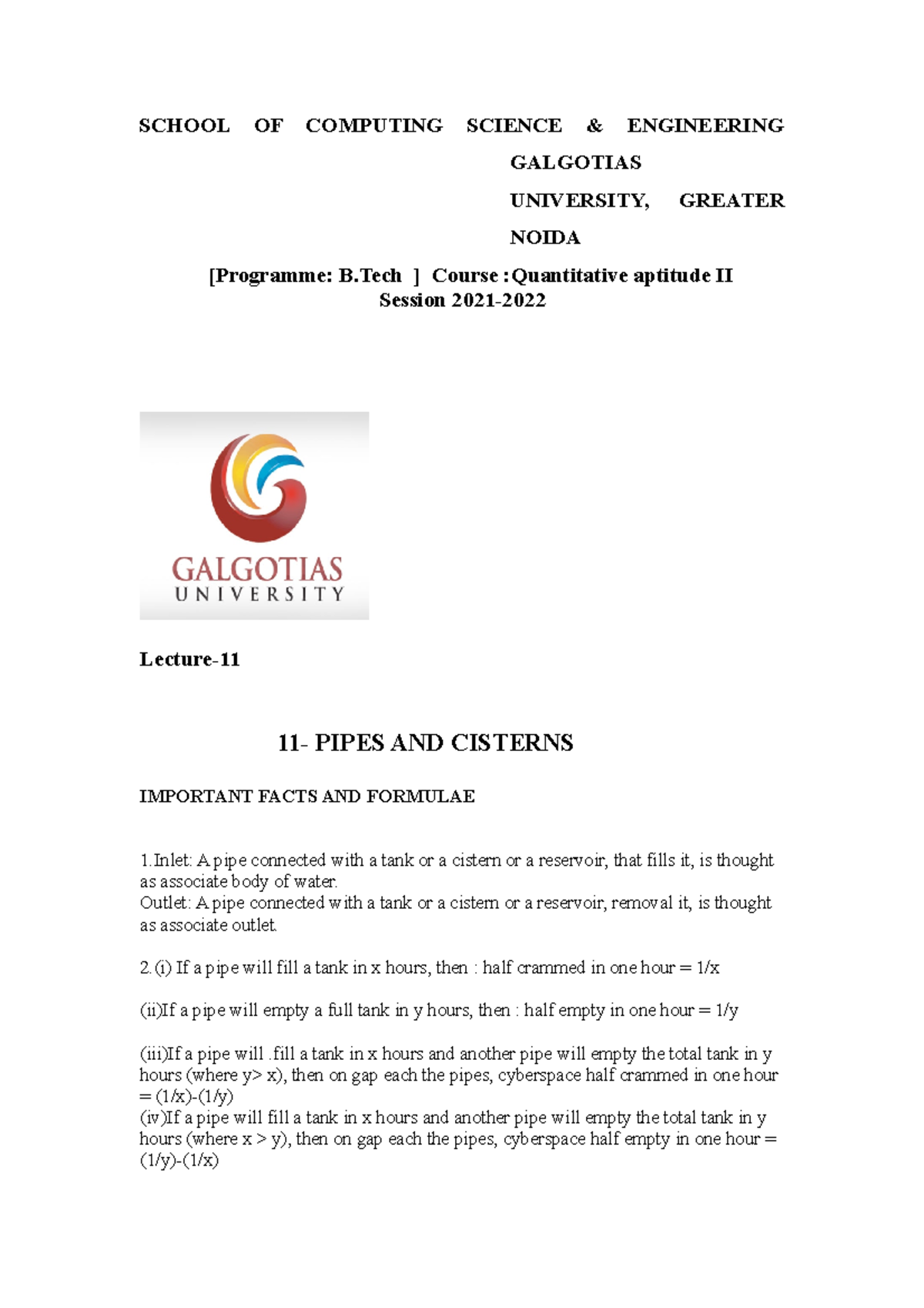 Quantitative aptitude lecture 11 @ Galgotias university - SCHOOL OF ...