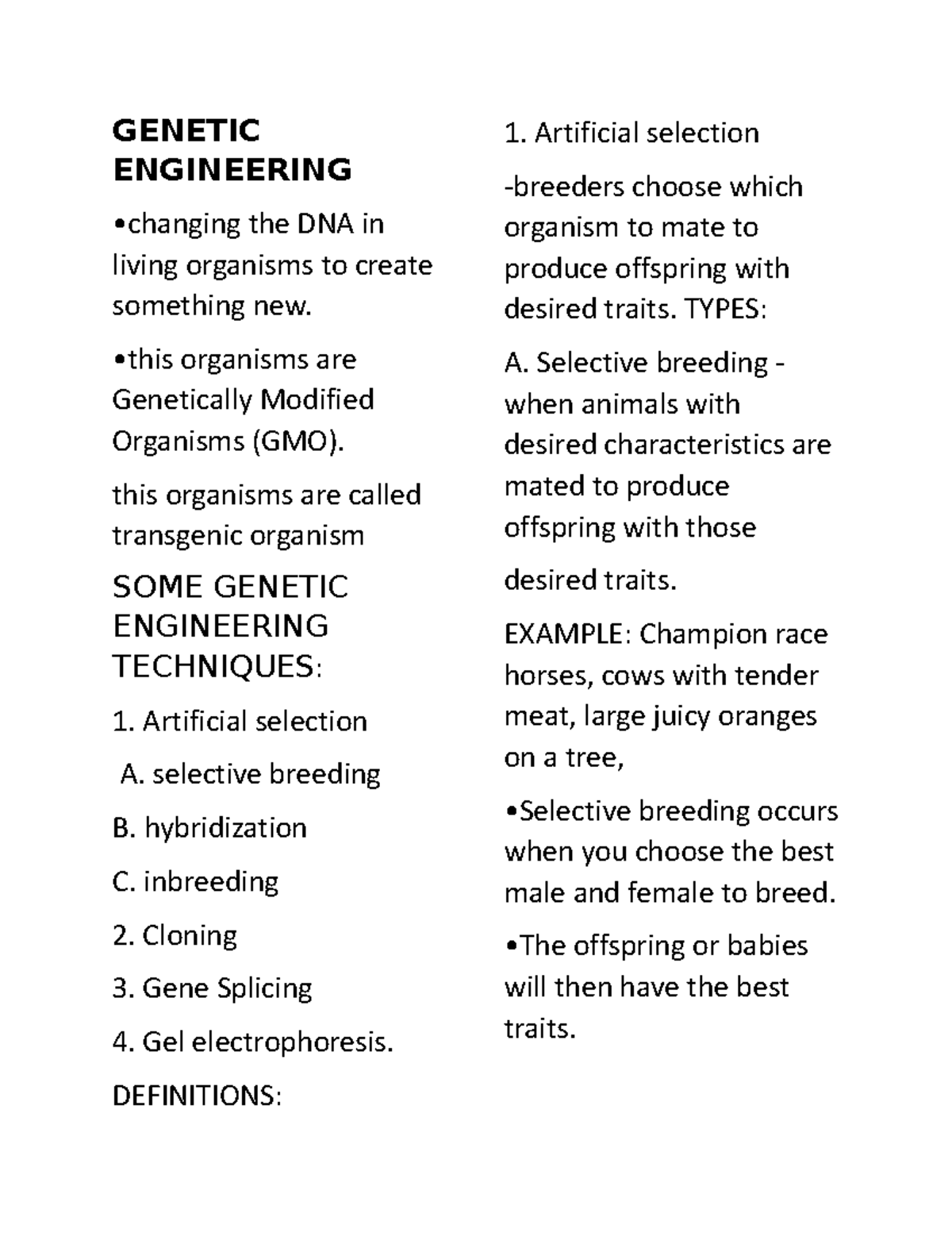 BIO Genetic Engineering - GENETIC ENGINEERING •changing the DNA in ...