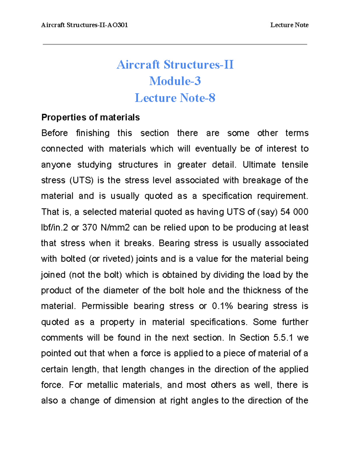 Aircraft Structures-II Module 3 Lecture Note 8 - Aircraft Structures-II Module- Lecture Note ...