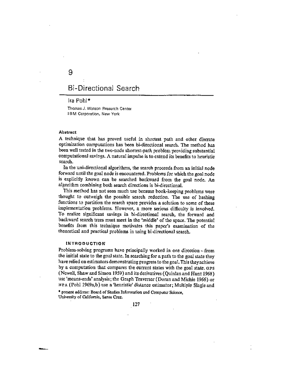 Bi Directional A Star - 9 Bi-Directional Search Ira Pohl* Thomas J ...