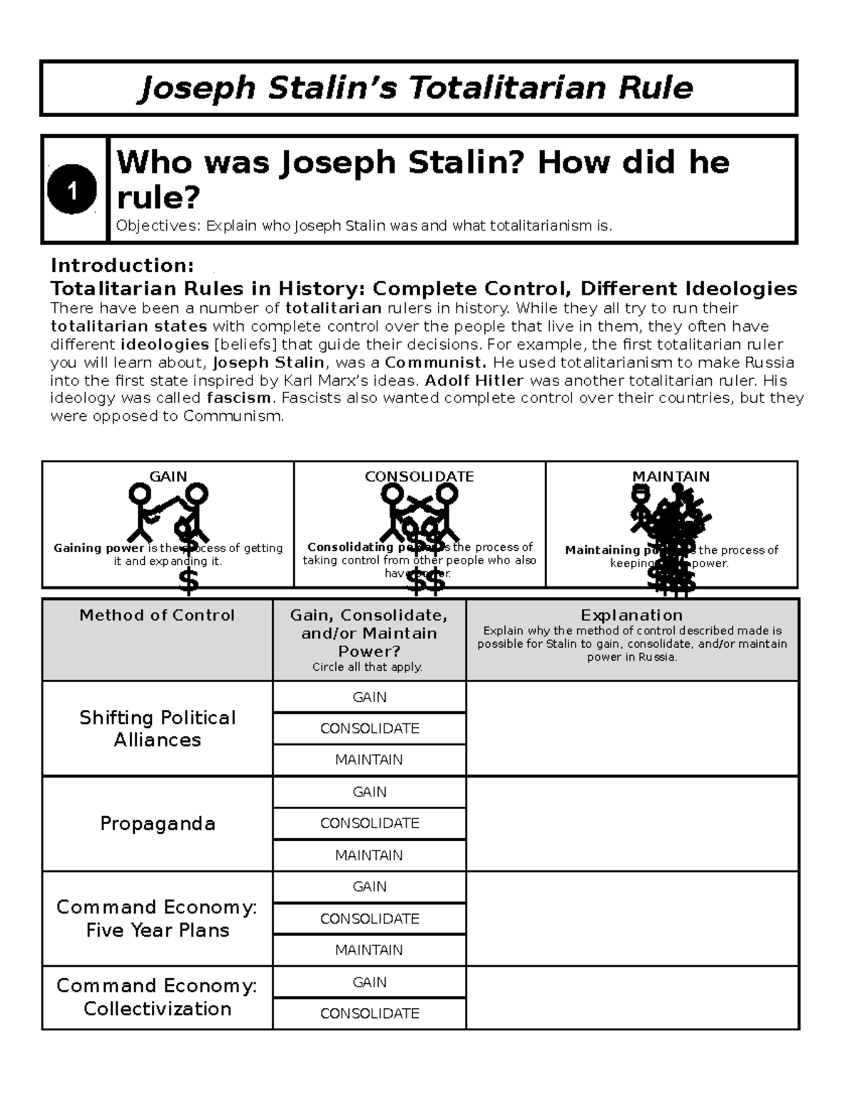 01 Workbook, Joseph Stalin and Totalitarianism - Joseph Stalin’s ...
