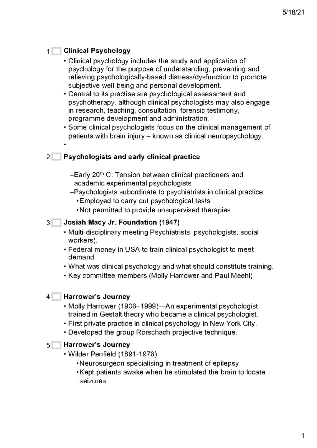 Clinical Psychology - Lecture notes 9 - 5/18/ 1 Clinical Psychology ...