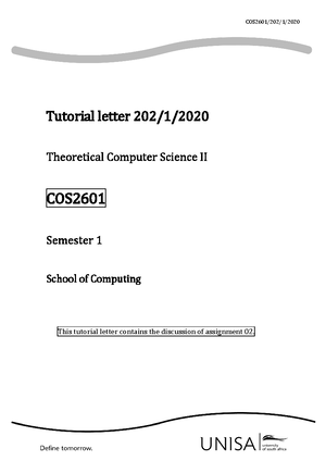 COS2601 2022 0 201 - Solutions to assignment 1 - Tutorial letter 201/0/ Theoretical Computer ...