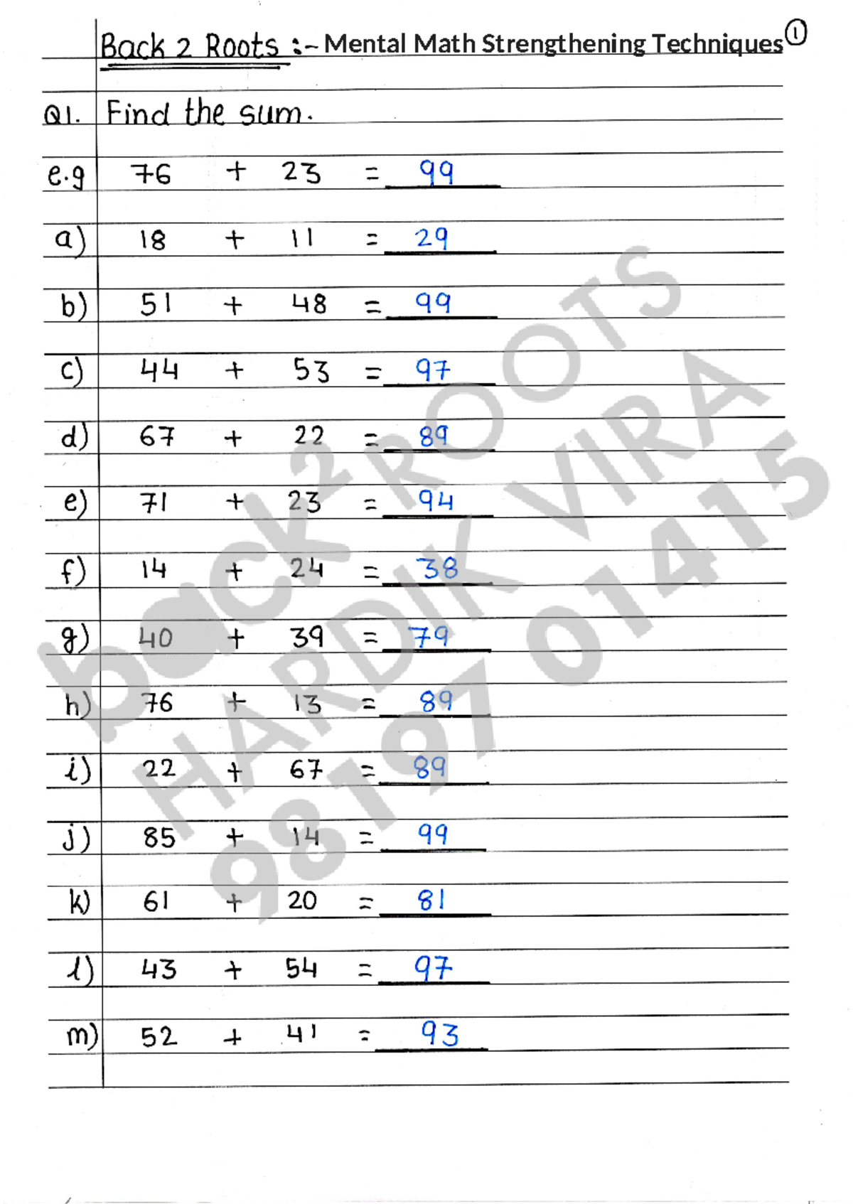 Mental Math Strengthening Techniques - Addition Using Table of 1 To 100 ...