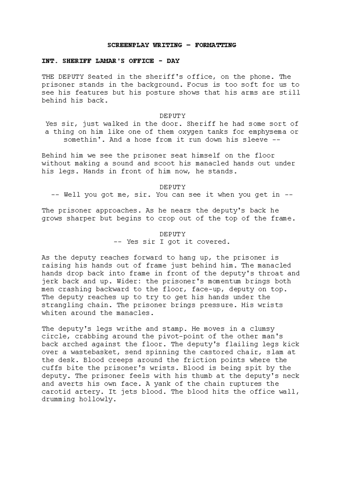 Screenplay Formatting - SCREENPLAY WRITING – FORMATTING INT. SHERIFF ...