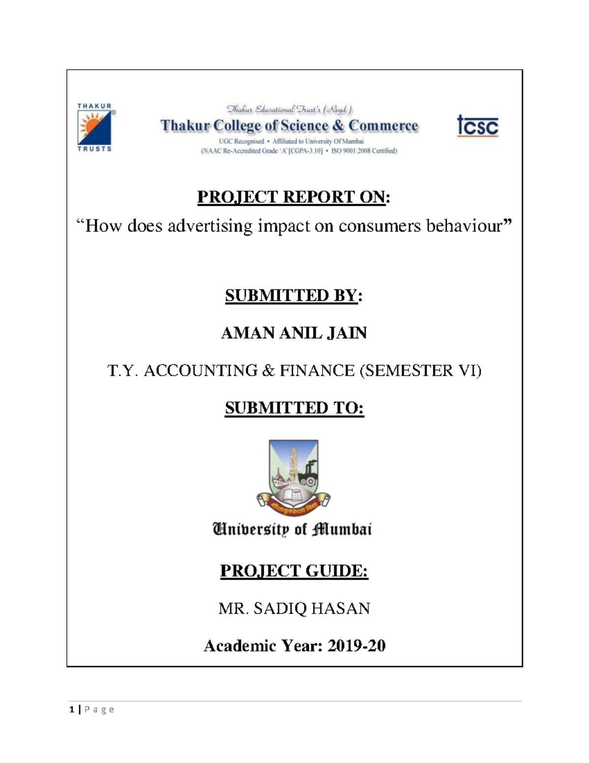 How does advertising impact on consumers behaviour - PROJECT REPORT ON ...