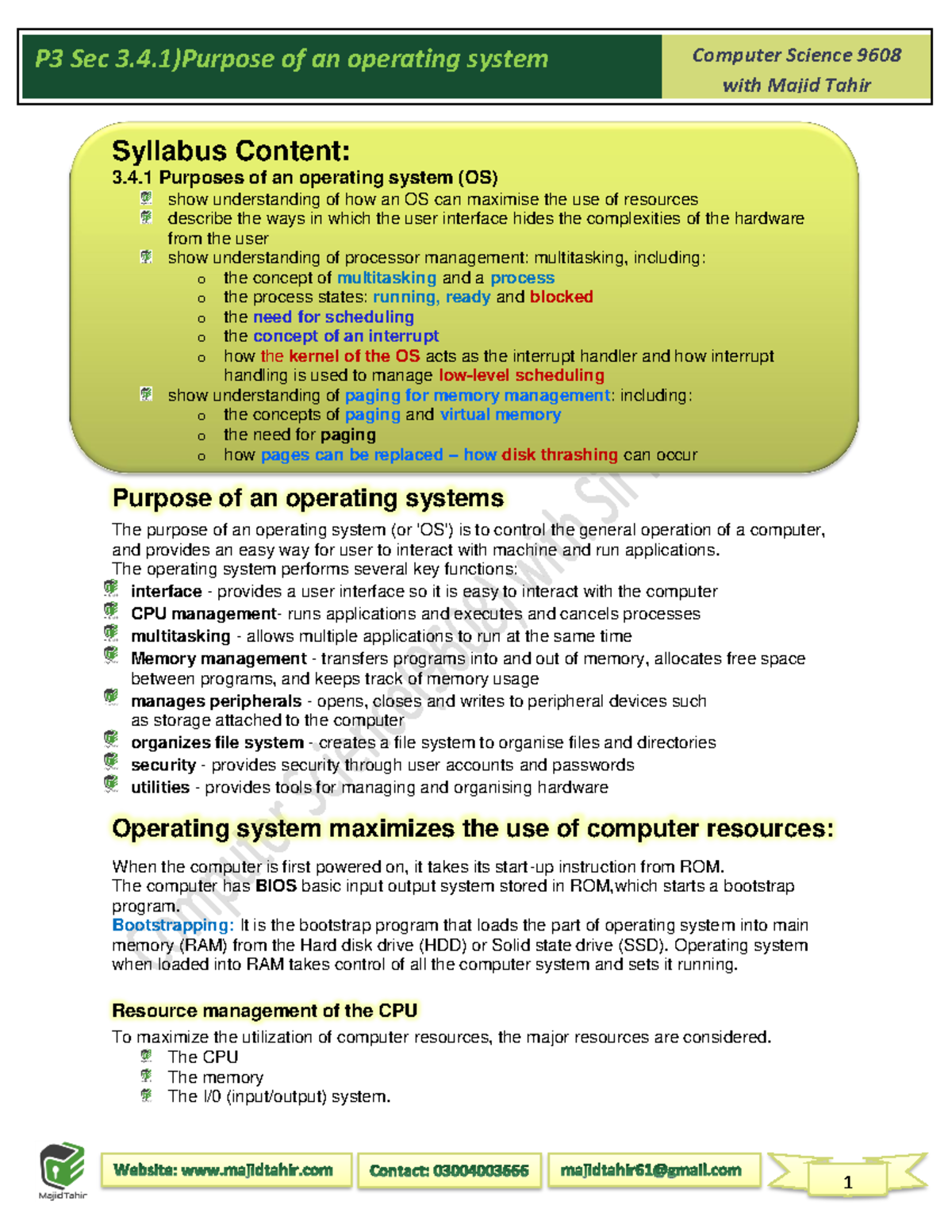 3.4.1 Purpose of an Operating System (MT-L) - with Majid Tahir Syllabus ...
