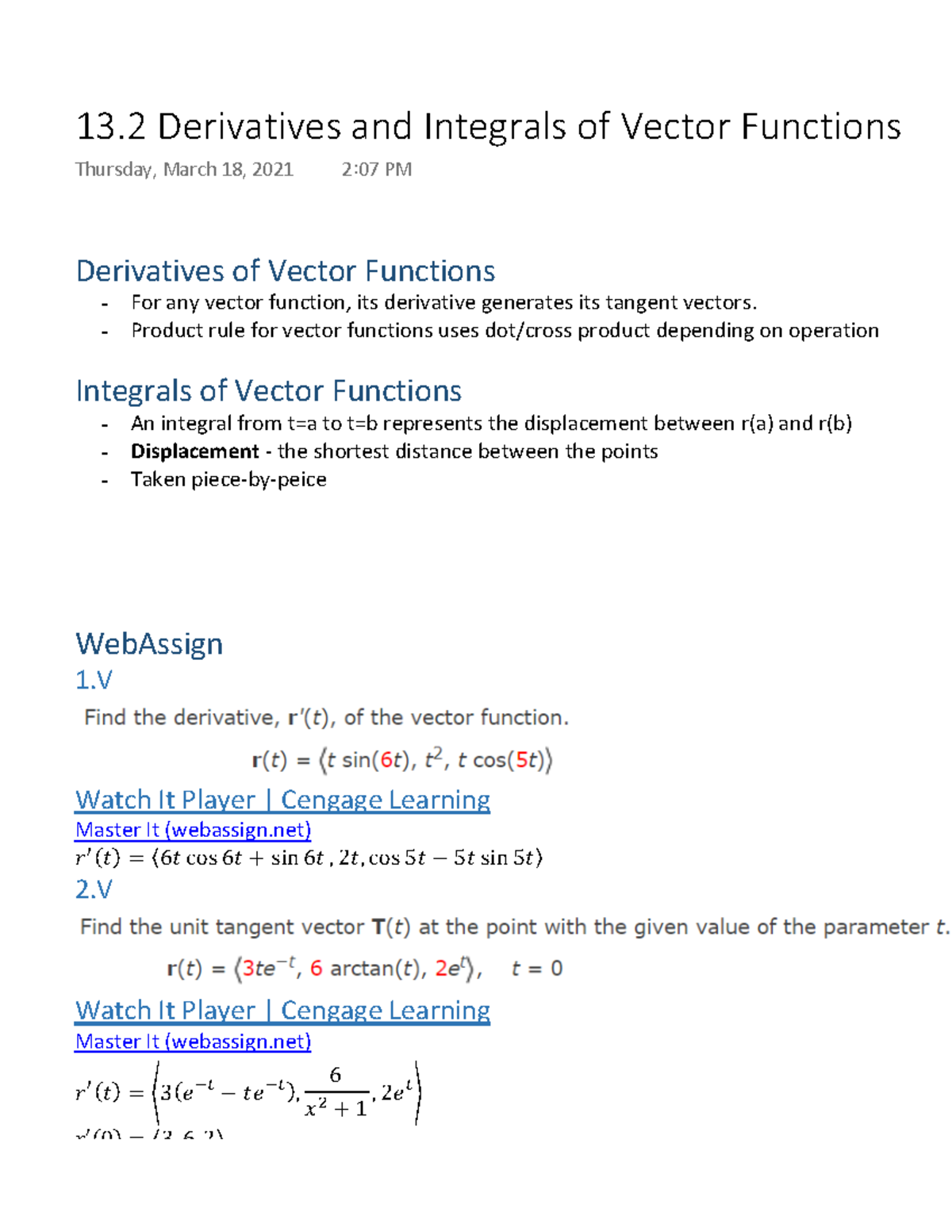 13.2 Derivatives and Integrals of Vector Functions - Derivatives of Vector Functions For any ...