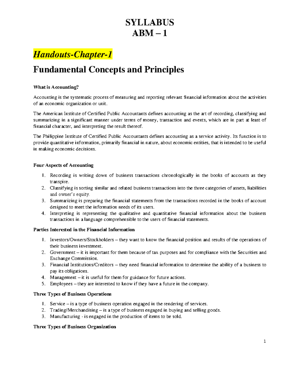 Handouts Chapter 1-1-3 - 1 SYLLABUS ABM – 1 Handouts-Chapter ...