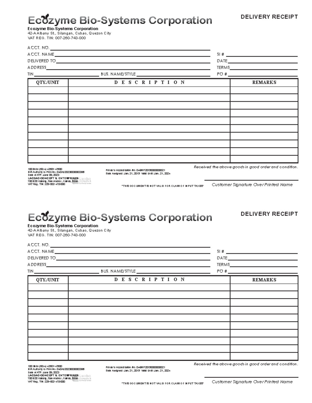 Ecozyme DR - asfasfasf - LacdaoConcepts & Enterprises DELIVERY RECEIPT ...