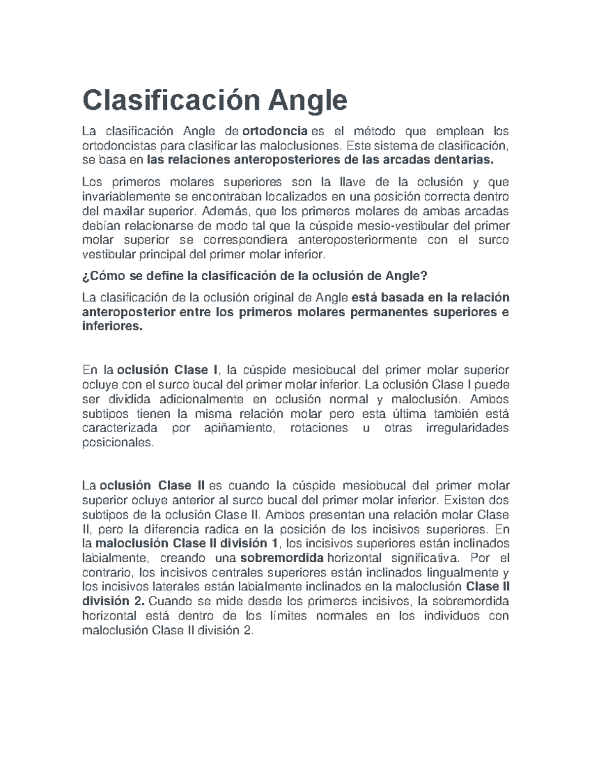 Clasificación Angle - Apuntes 1-4 - Clasificación Angle La ...