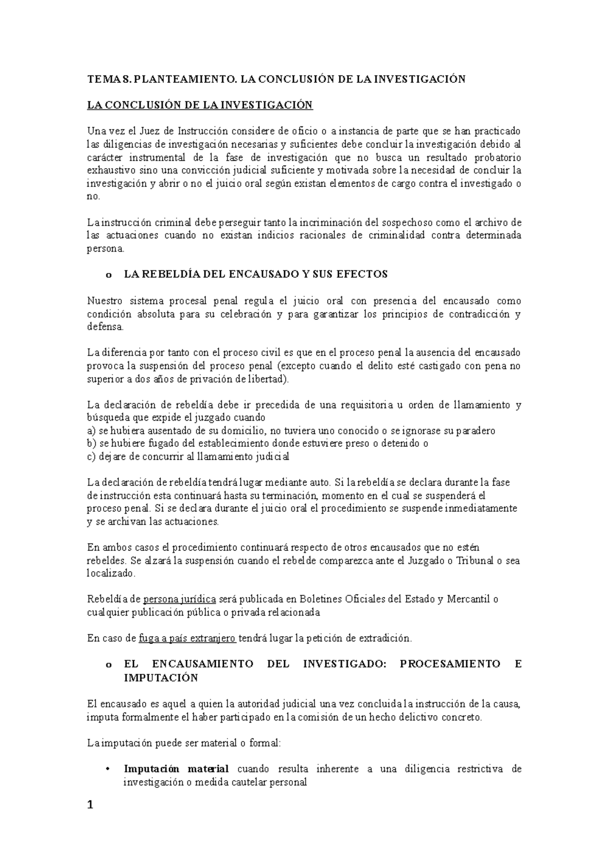 TEMA 8. Procesal - TEMA 8. PLANTEAMIENTO. LA CONCLUSIÓN DE LA ...