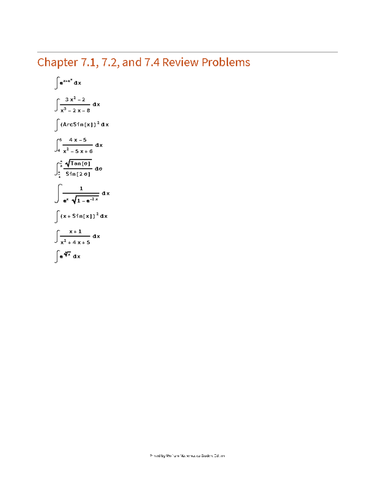 Integral-USub-Decomp-Trig Ingra - MATH 150A - Chapter 7, 7, and 7 ...
